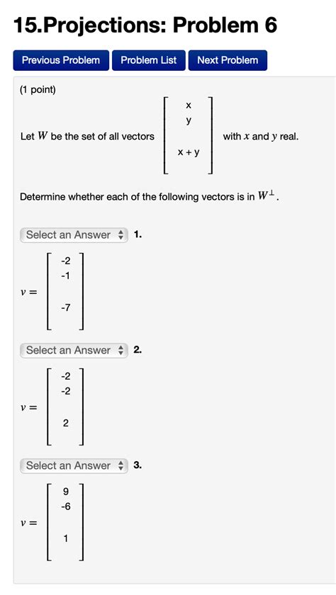 Solved Projections Problem Previous Problem Problem Chegg