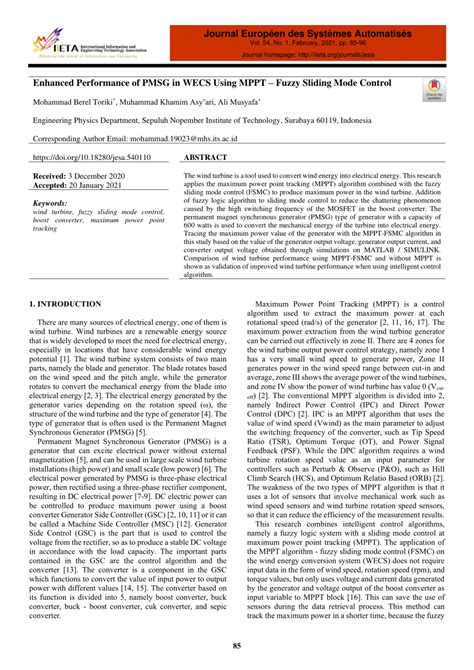Pdf Enhanced Performance Of Pmsg In Wecs Using Mppt Fuzzy Sliding