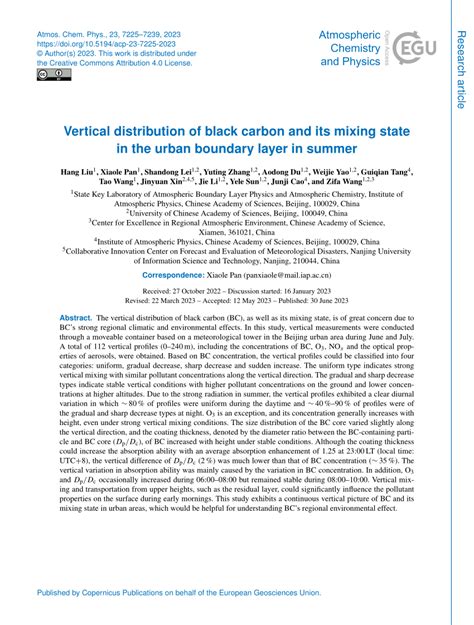 Pdf Vertical Distribution Of Black Carbon And Its Mixing State In The Urban Boundary Layer In