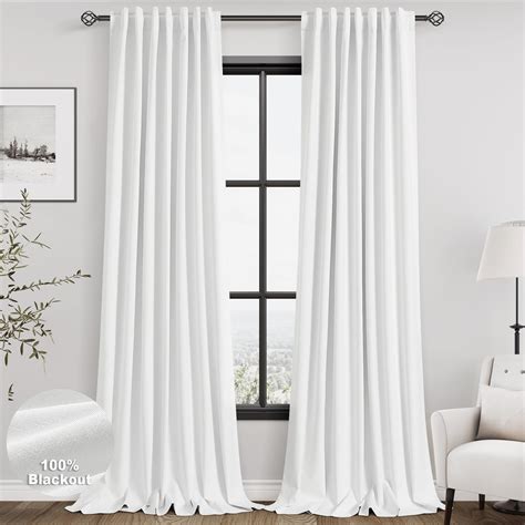 Buy Pure White Linen Blackout Curtains 108 Inches Long 2 Panel Set For