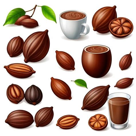 Cocoa Vector Set White Background Isolated Premium Ai Generated Vector