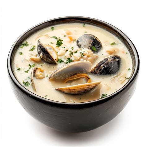 A Bowl Of Creamy Chowder Isolated On A White Background Stock Image Image Of Bowl Chowder