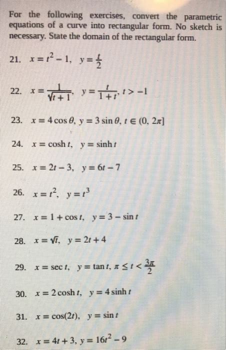 Solved For The Following Exercises Convert The Parametric Chegg