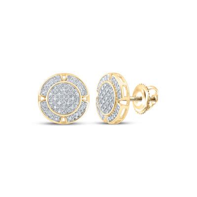 10k Yellow Gold Mens Round Diamond Circle Earrings 14 Cttw Ebay
