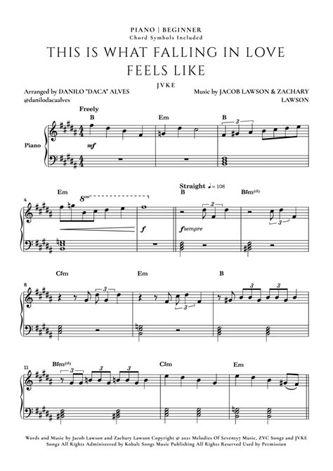 This Is What Falling In Love Feels Like Easy Piano Digital Sheet