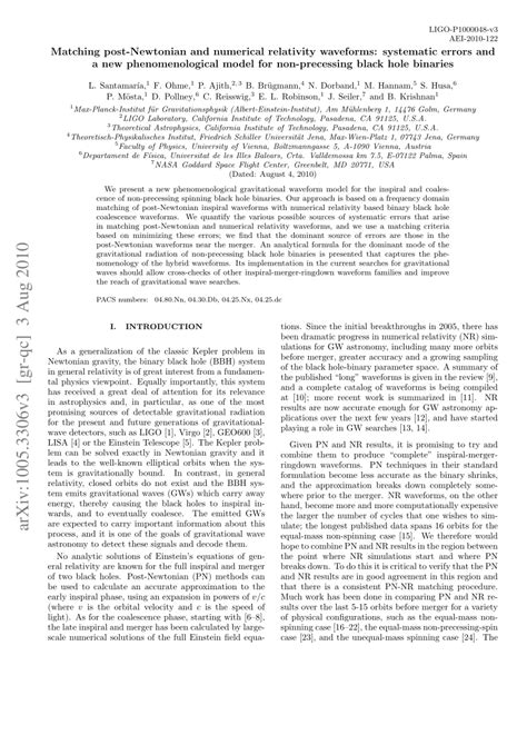 Pdf Matching Post Newtonian And Numerical Relativity Waveforms Systematic Errors And A New