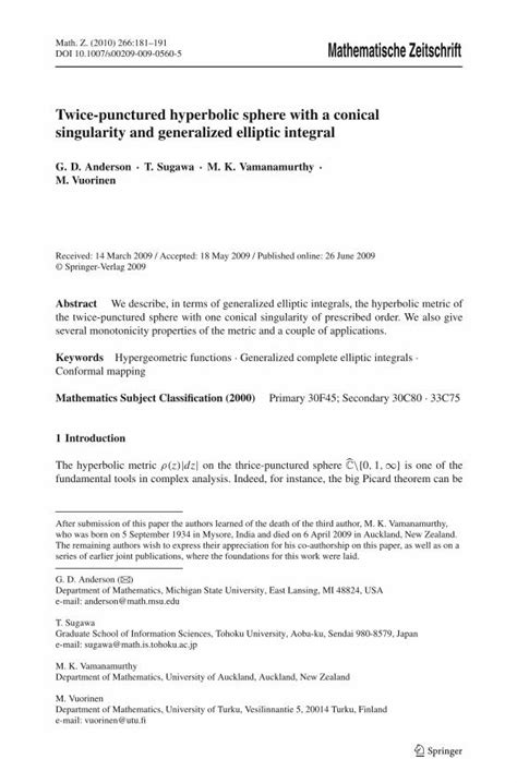 Pdf Twice Punctured Hyperbolic Sphere With A Conical Singularity And Generalized Elliptic
