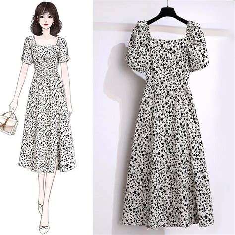 Ready Stock Women Korean Style Square Neck Short Sleeve Flora Printed