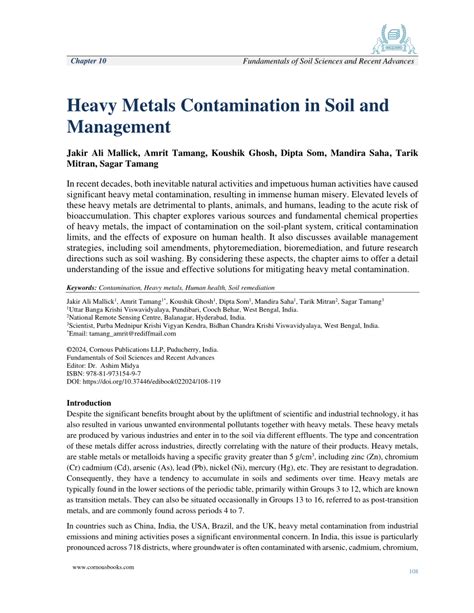 Pdf Heavy Metals Contamination In Soil And Management