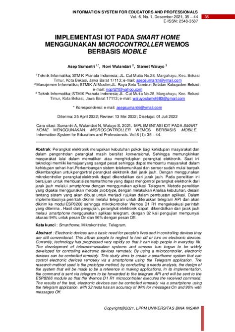 Pdf Implementasi Iot Pada Smart Home Menggunakan Microcontroller