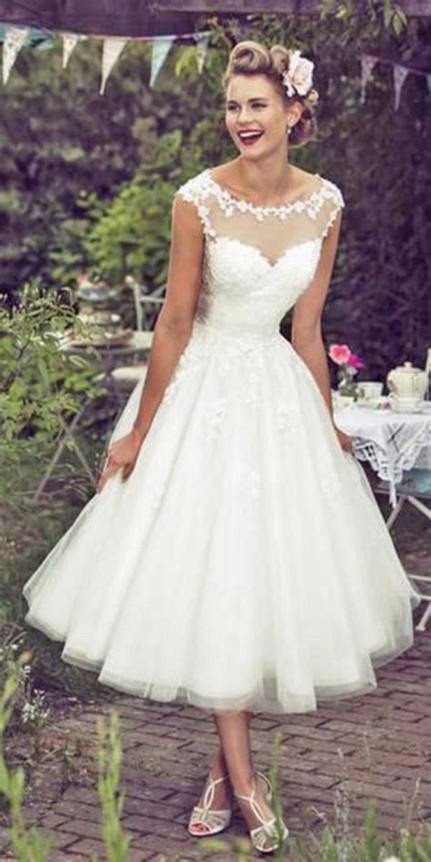 Short Vintage Lace Tea Length Wedding Dress Dresses Images 2022