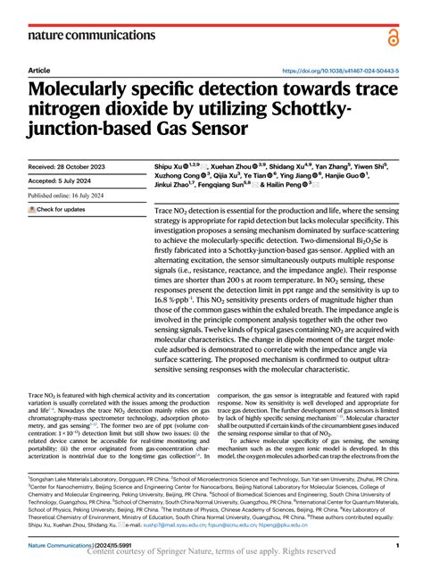Pdf Molecularly Specific Detection Towards Trace Nitrogen Dioxide By Utilizing Schottky