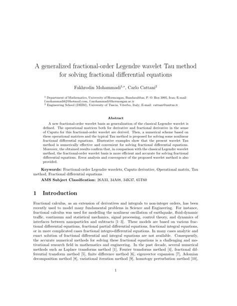Pdf A Generalized Fractional Order Legendre Wavelet Tau Method For
