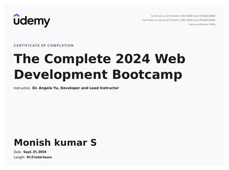 thrilled to have completed the complete 2024 web development bootcamp by dr angela yu on udemy
