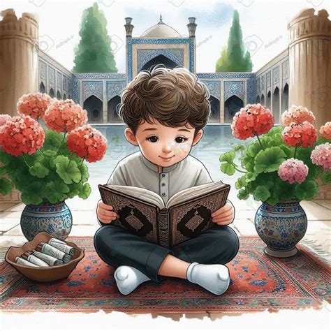 بک گراند کودکانه پسربچه دوست داشتنی در حال قرآن خواندن در مسجد کد 42531 ویژه عکس گراف عکس گراف