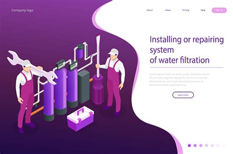 집 개념에 물 여과의 등소 측정 설치 또는 수리 시스템 정화 삼투압 시스템을 수정합니다 식수 위생 작업 집에서 엔지니어링 네트워크 등측투영법에 대한 스톡 벡터 아트 및 기타