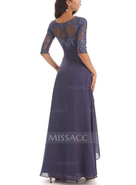 A Line Illusion Neck 1 2 Sleeves Chiffon Mother Of The Bride Dresses