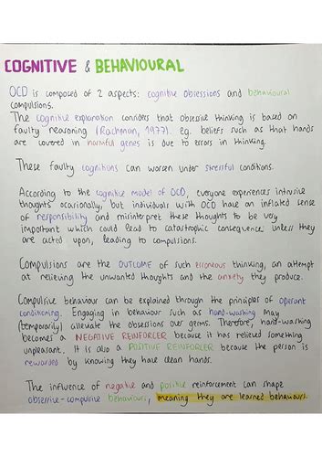 Ocd Handwritten Notes Abnormalclinical Psychology A Level