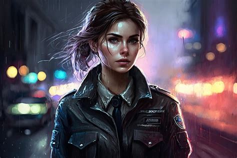 Premium Ai Image Portrait Of Beautiful Cop Girl On Street In Rain At