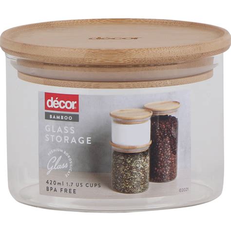 Decor Bamboo And Glass Canisters 420ml Each Woolworths
