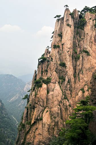 황산산황산의 소나무가 있는 아름다운 봉우리 흐린 여름날 중국 동부 안후이성 갈색에 대한 스톡 사진 및 기타 이미지 갈색