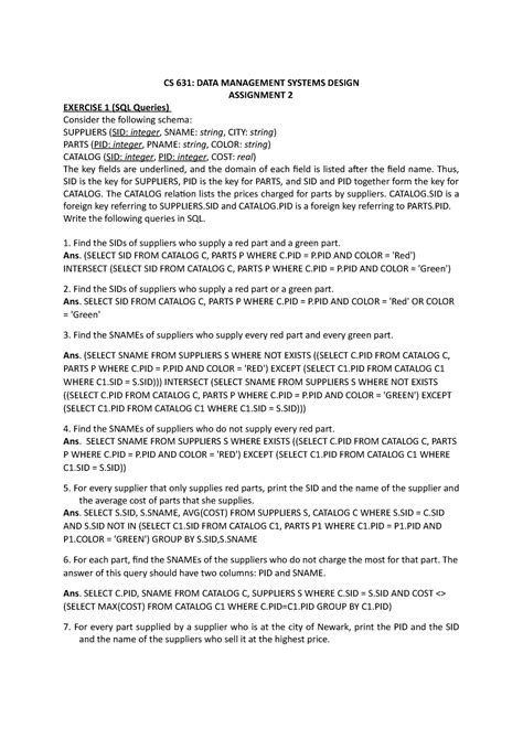 assignment 2 cs 631 data management systems design assignment 2 exercise 1 sql queries
