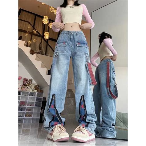 Deeptown Gyaru Star Girl Y2k Acubi Jeans Women Streetwear Oversize