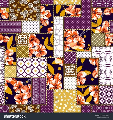 Abstract Hand Drawn Seamless Patchwork Pattern Stock Illustration