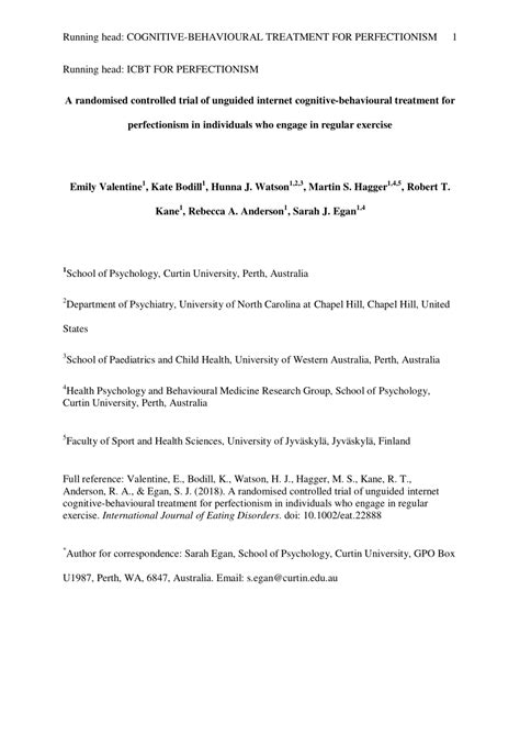 Pdf A Randomized Controlled Trial Of Unguided Internet Cognitive Behavioral Treatment For