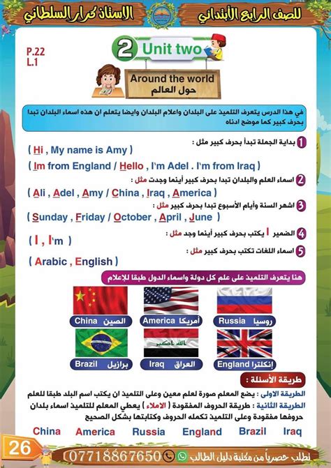 مختصر انكليزي E صف الرابع الابتدائي الوحده الثانية