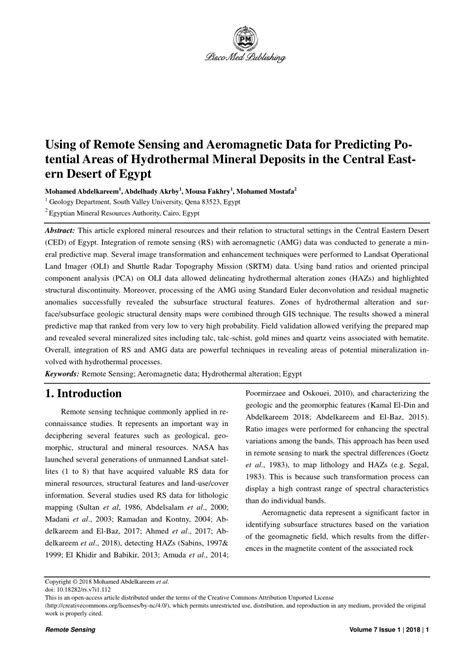 Pdf Using Of Remote Sensing And Aeromagnetic Data For Predicting Potential Areas Of