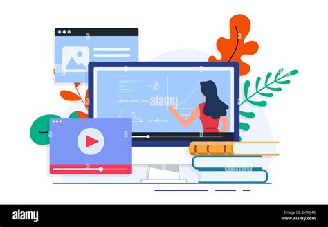 Female Teacher Teaching On Computer Screen Flat Vector Illustration