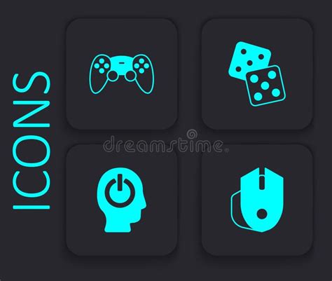 Set Computer Mouse Game Controller Or Joystick Dice And Power Button