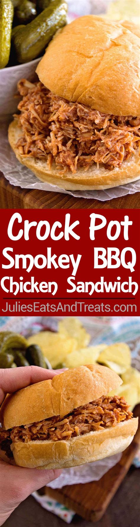 Crock Pot Smokey BBQ Shredded Chicken Sandwich Recipe Julie S Eats