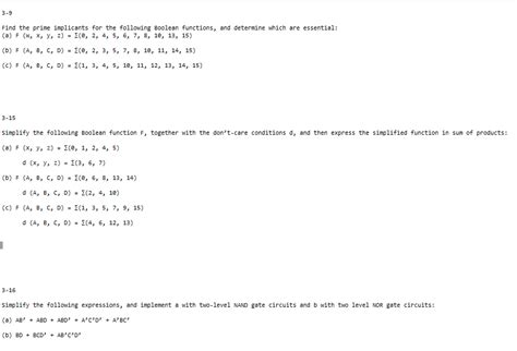 Solved 3 9 Find The Prime Implicants For The Following