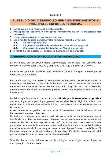 TEMA Psicologia DEL Desarrollo Capítulo EL ESTUDIO DEL DESARROLLO HUMANO FUNDAMENTOS Y