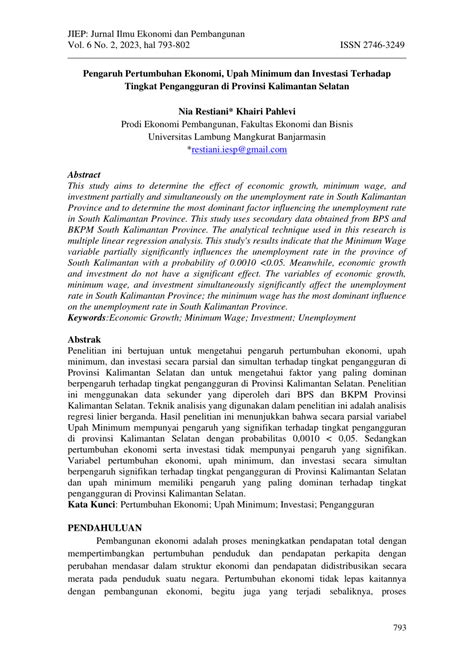 PDF Pengaruh Pertumbuhan Ekonomi Upah Minimum Dan Investasi Terhadap