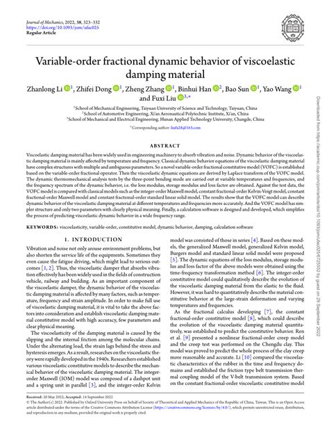 Pdf Variable Order Fractional Dynamic Behavior Of Viscoelastic