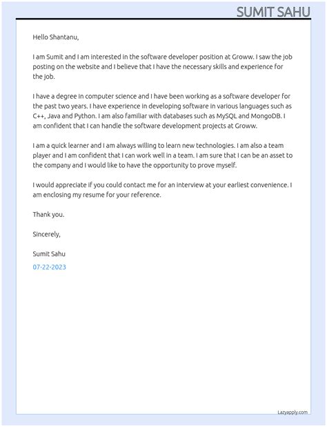 cover letter for groww lazyapply