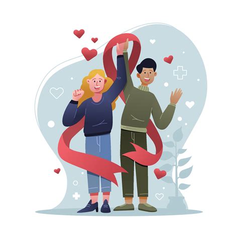 Dia Mundial Da Aids Com Casal Subindo Fita Vermelha 14153829 Vetor No