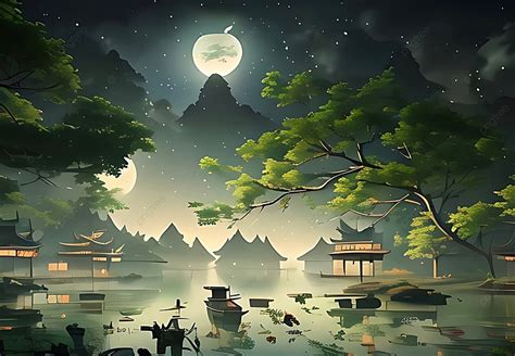 古樹中國風船隻插畫 樹 湖泊 中國風背景圖片和桌布免費下載