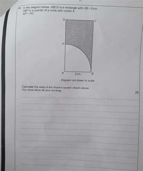 Solved 17 In The Diagram Below Abcd Is A Rectangle With Ab 5 Cm Abp