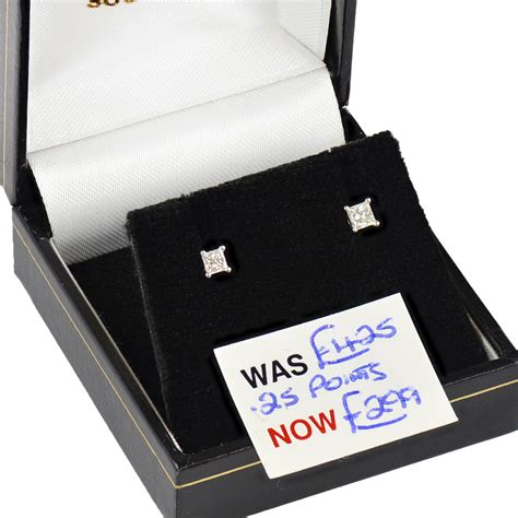 Princess Cut Diamond Solitaire Stud Earrings 025ct 0546