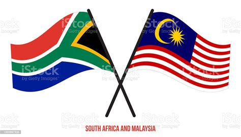 南アフリカとマレーシアの旗が交差しフラットスタイルを振る公式プロポーション正しい色 アイコンのベクターアート素材や画像を多数ご用意