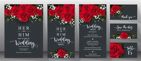Conjunto de plantillas de tarjeta de invitación de boda Vector Premium