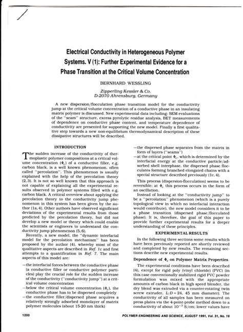Pdf Electrical Conductivity In Heterogenous Polymer Systems Iv 1 A New Dynamic Interfacial