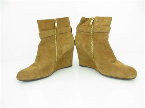 Vince Camuto Brown Suede Bootie Wedge Boots Tan Women Gem