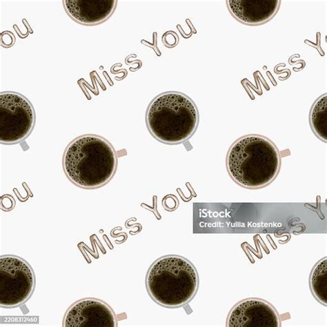 패브릭 및 래핑 응용 프로그램을 위한 진심 어린 Miss You 텍스트가 있는 커피 패턴 디자인 갈색에 대한 스톡 벡터 아트 및 기타 이미지 Istock