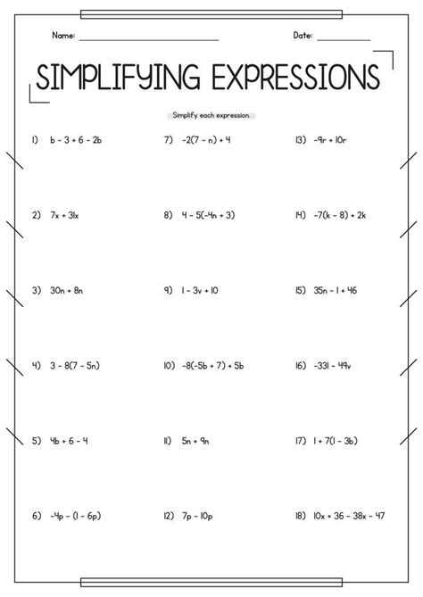 Combining Like Terms Worksheet Answer Key Simplifying Algebraic