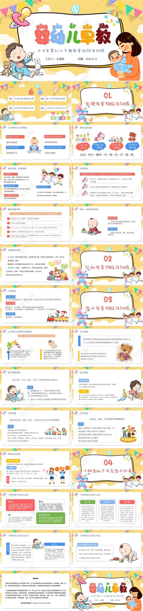 黄色主题卡通婴幼儿早教知识ppt模板下载 觅知网